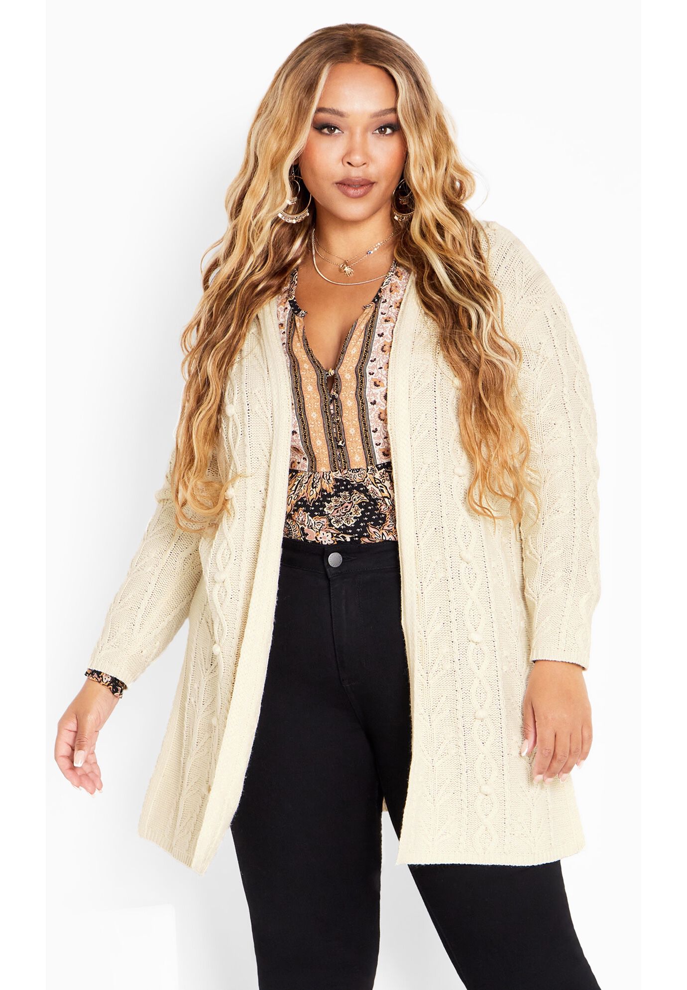 Camilla Cable Knit Hooded Cardigan | Avenue