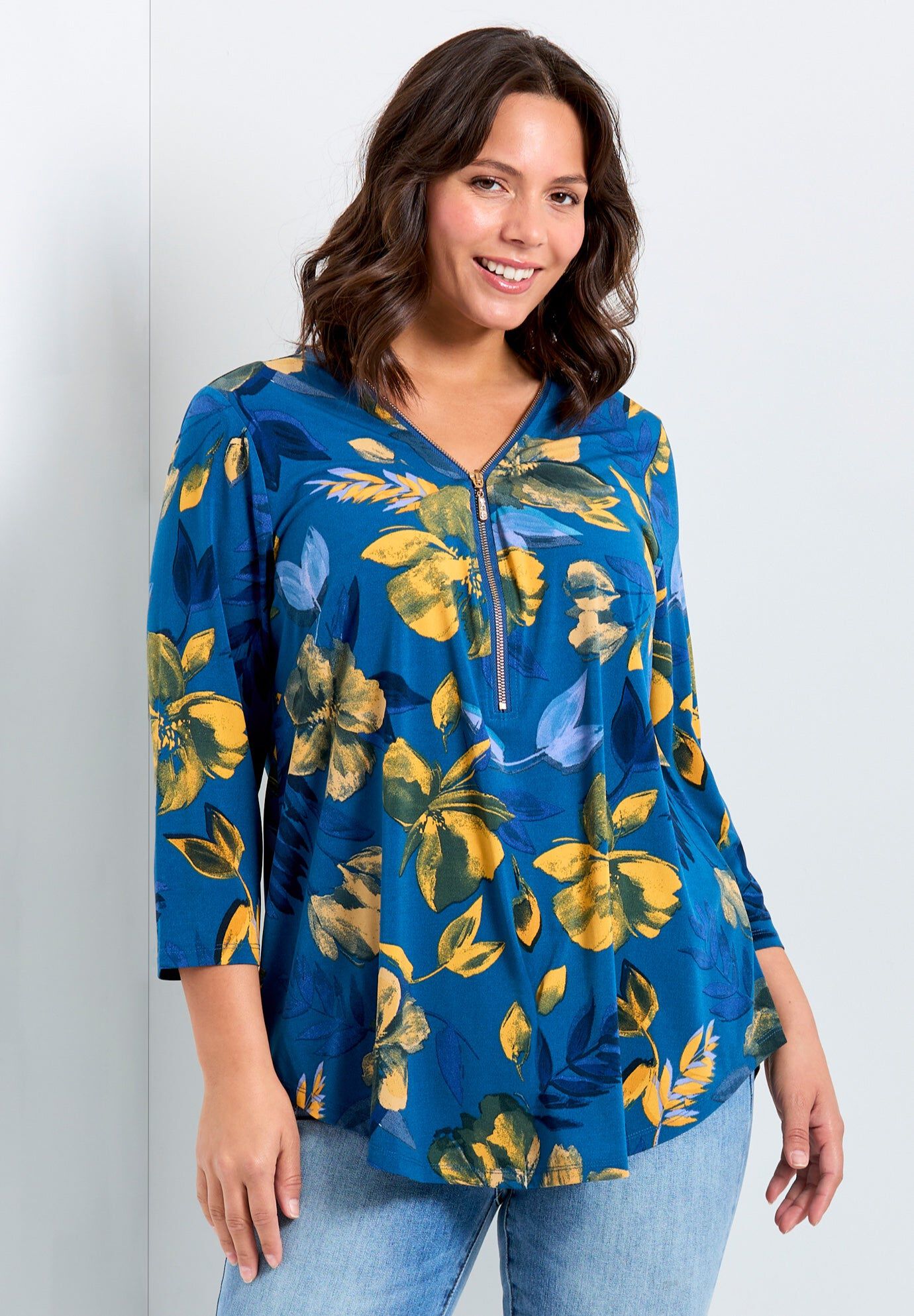 Top Fiona Zip Print | Avenue