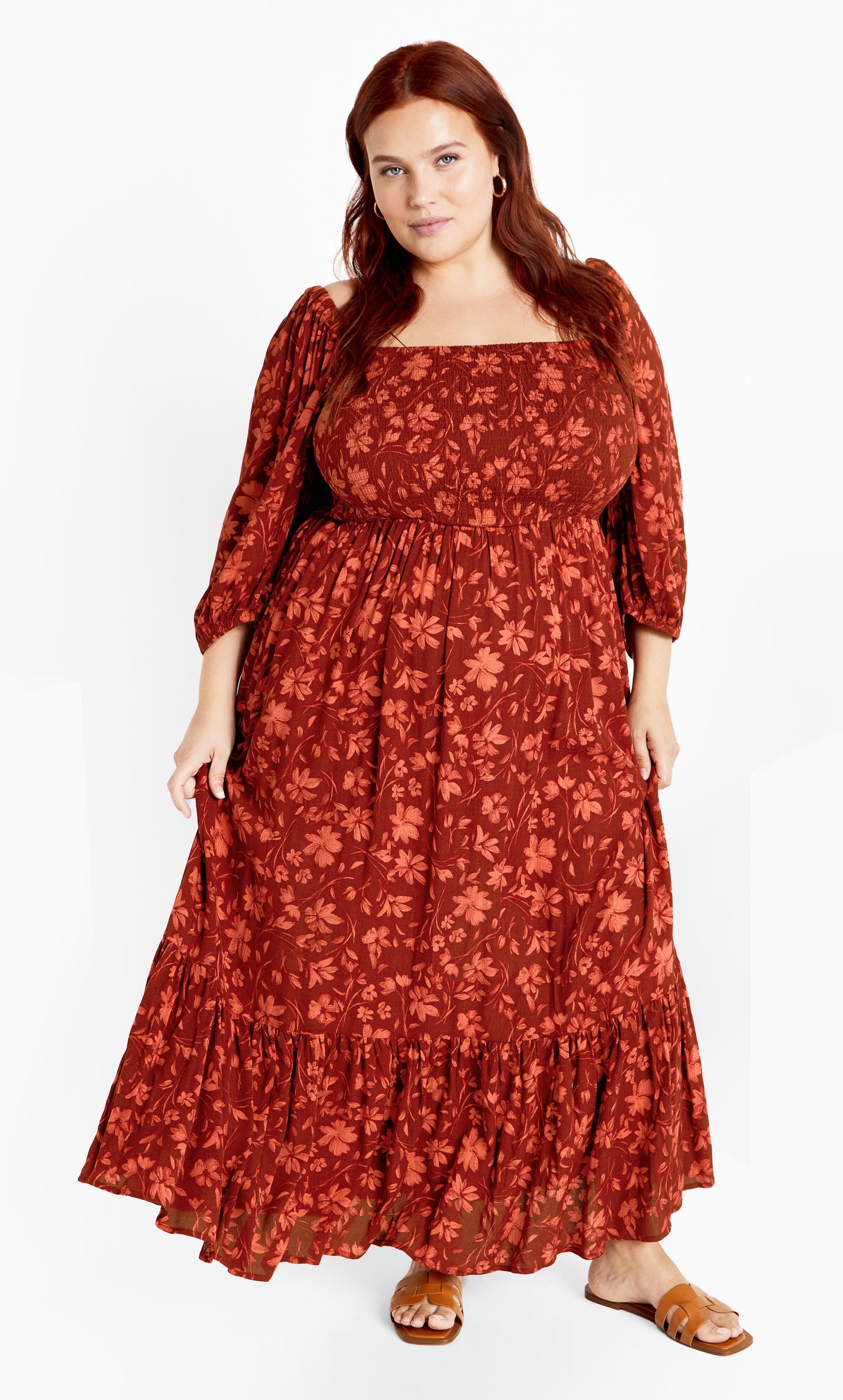 Kaylee Print Maxi Dress - rust | Avenue