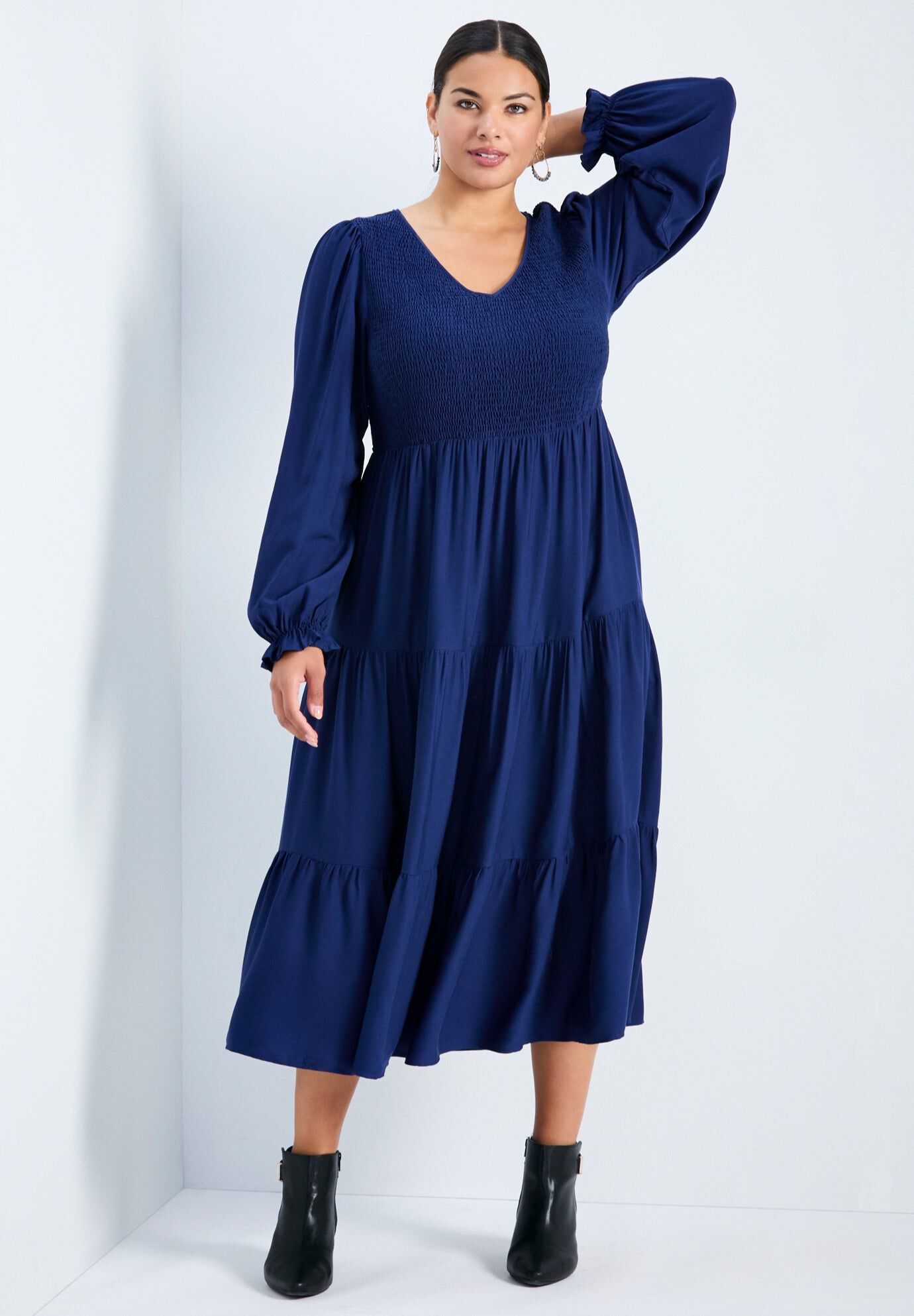 Indi Puff Sleeve Shirred Dress | Avenue