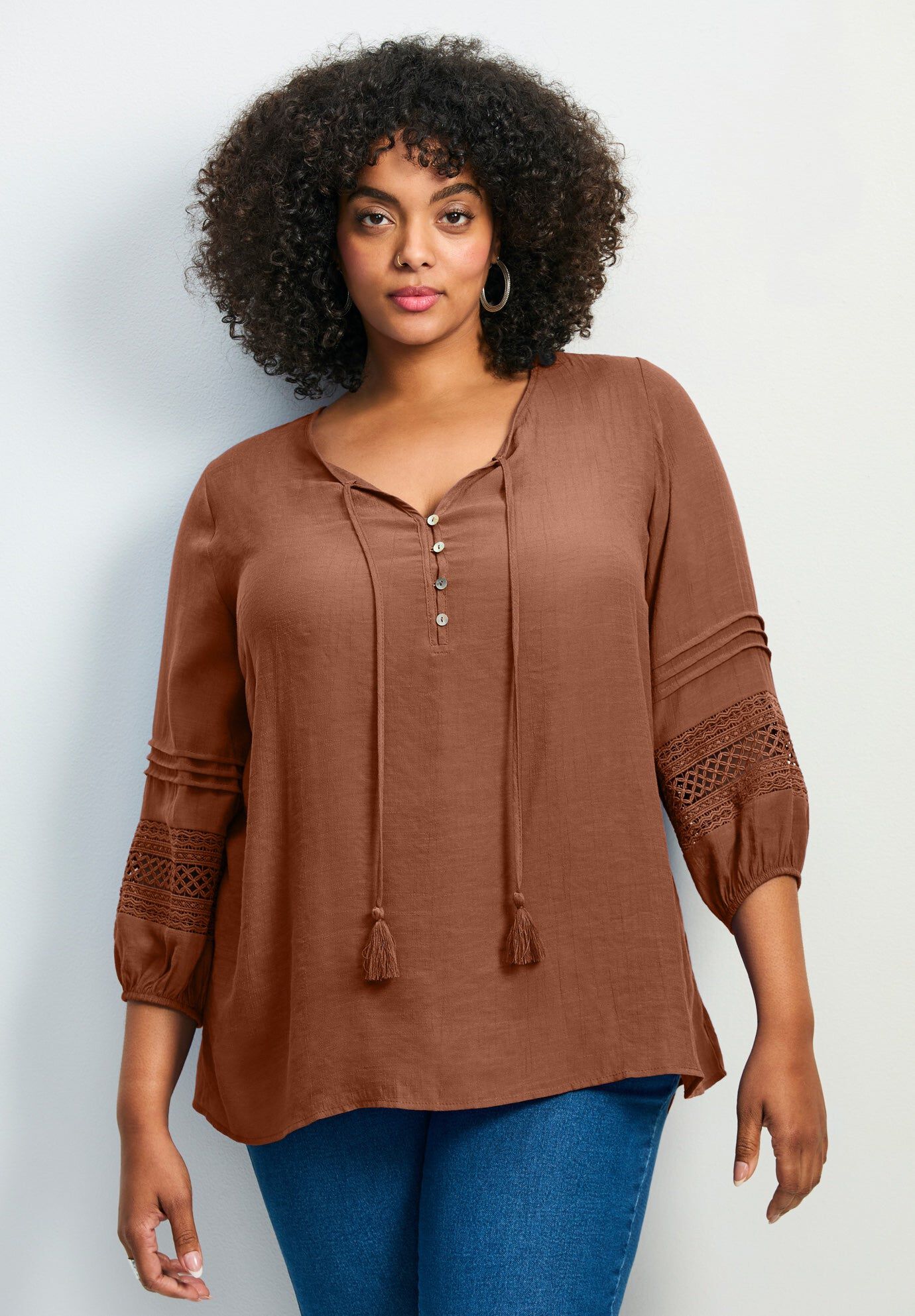 Pintuck Lace Peasant Top | Avenue