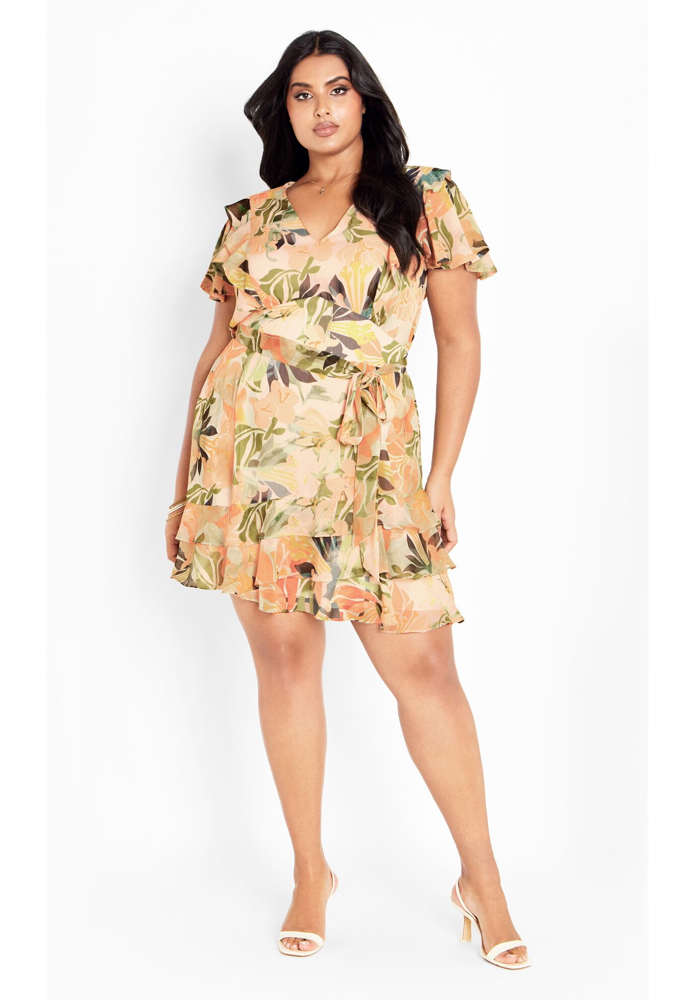 Callie Flutter Sleeves Mini Print Dress - miami | Avenue
