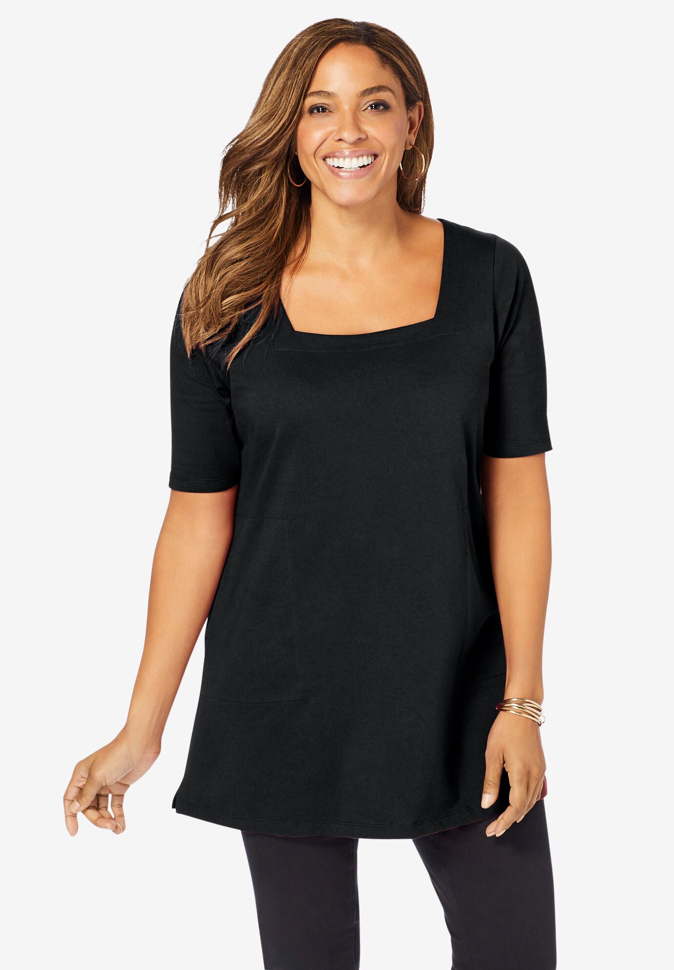 Stretch Cotton Square Neck Tunic | Avenue