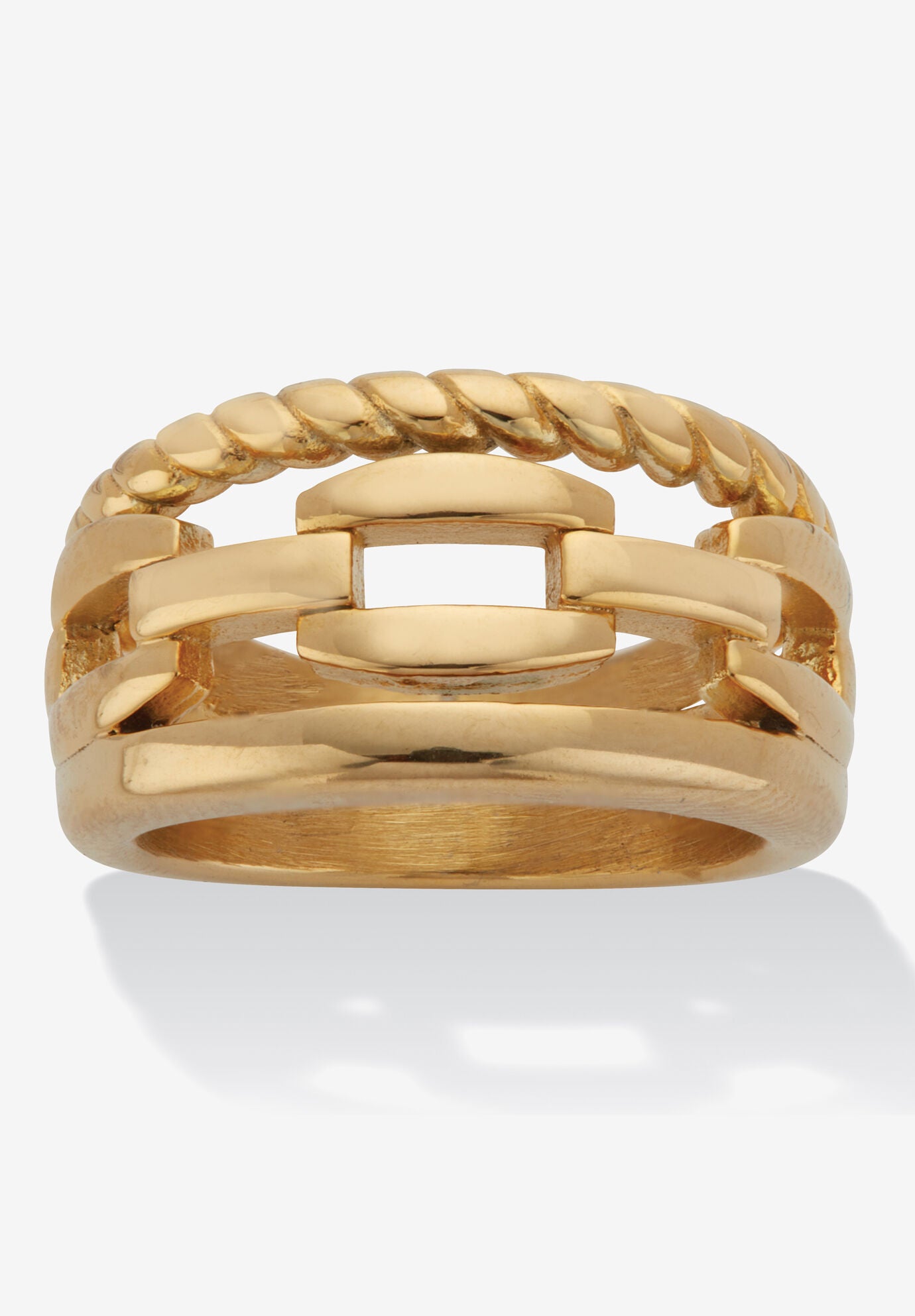 Rope And Link Style Gold Ion-Plated Stainless Steel Ring | Avenue