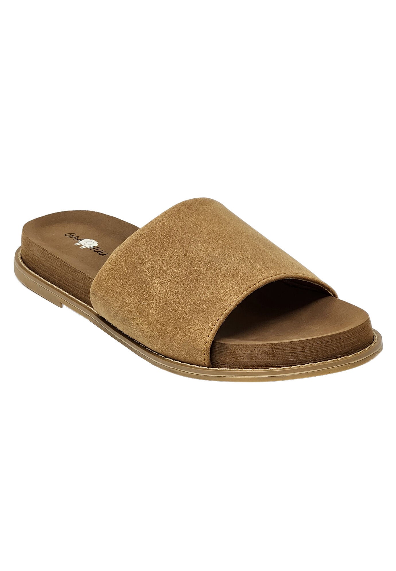 Womens Faux Leather Open Toe Slide Footbed Sandal | Avenue