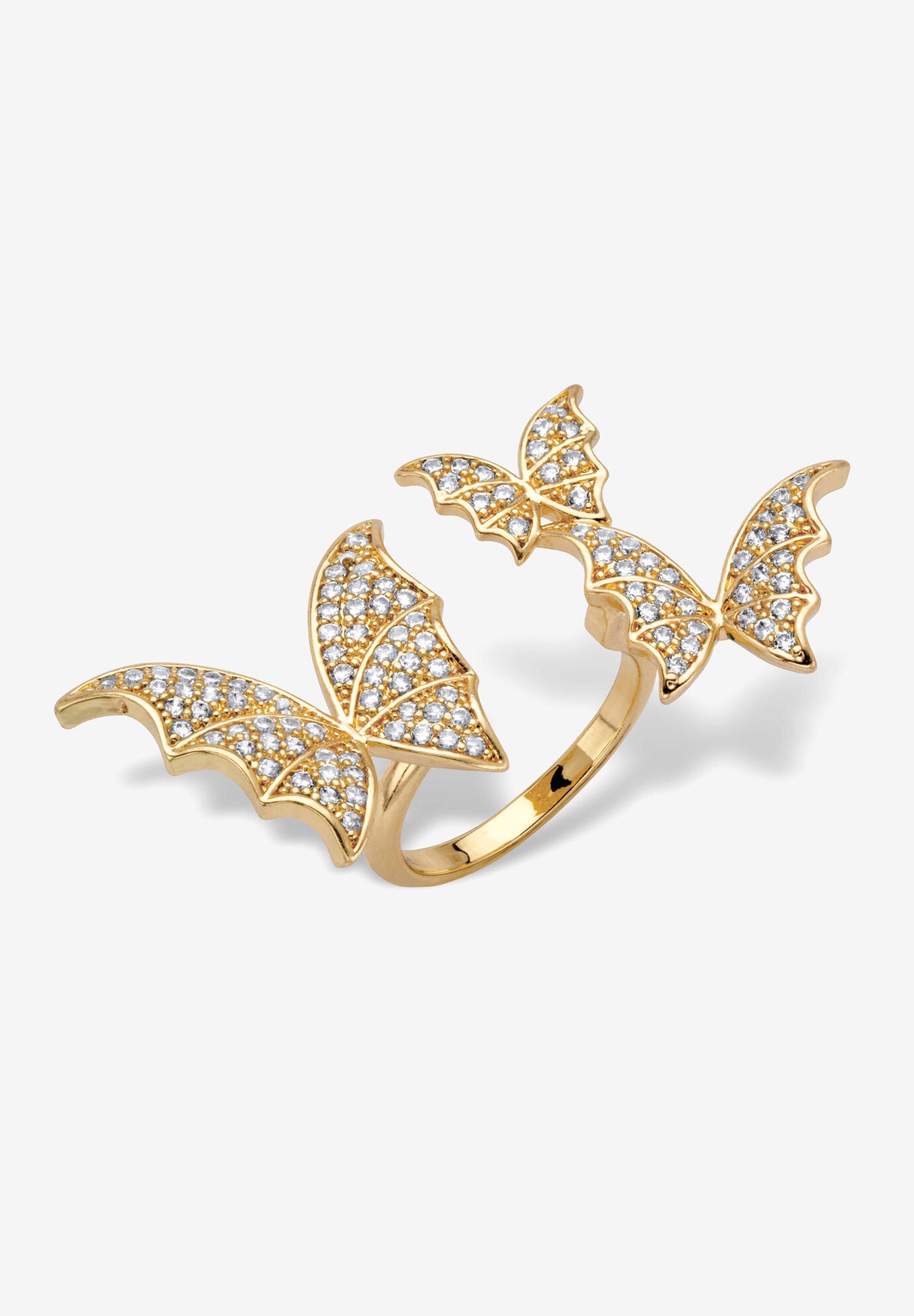 Goldtone Round Crystal Adjustable Butterfly Ring | Avenue