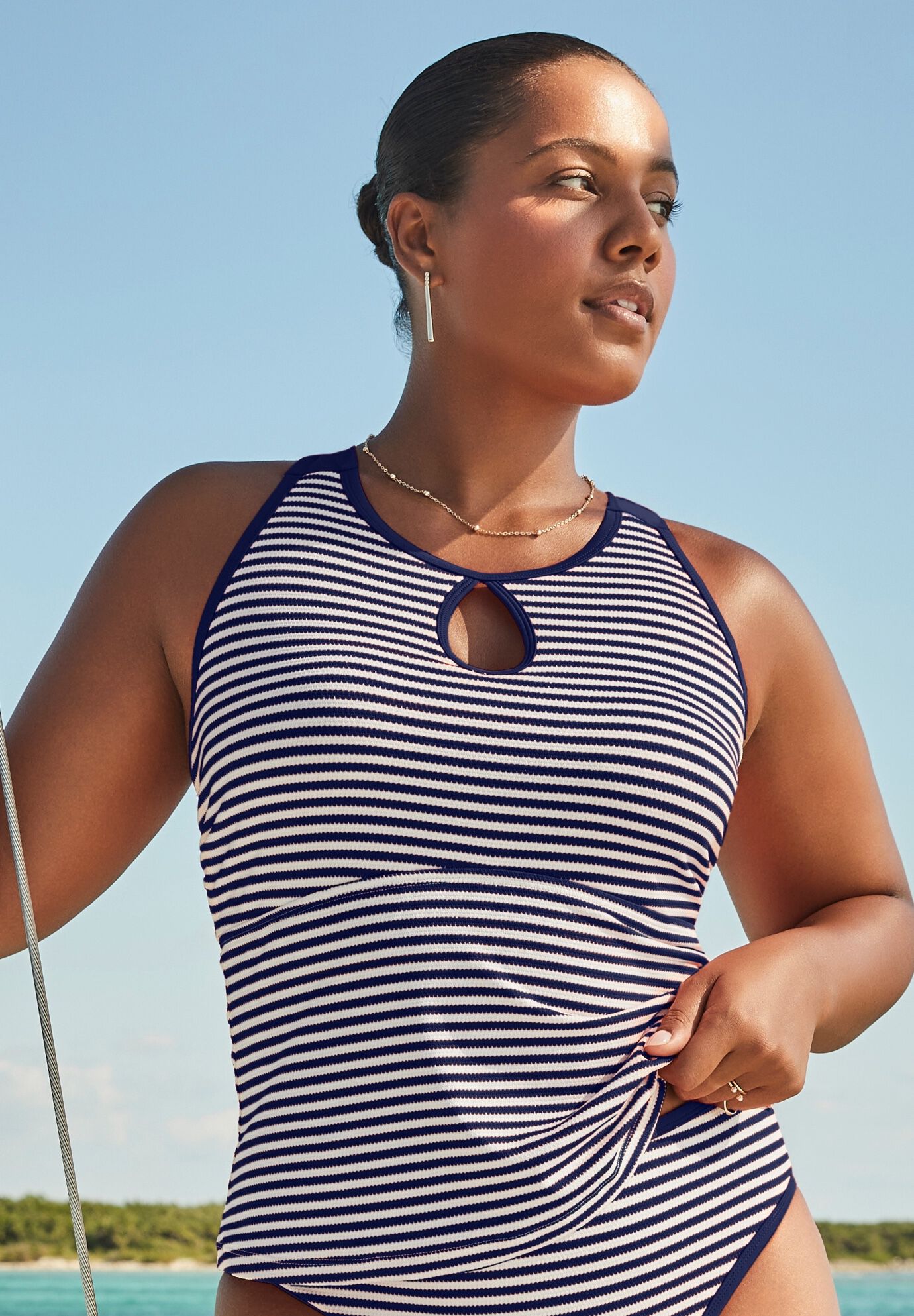 Metallic Lurex High Neck Tankini Top | Avenue