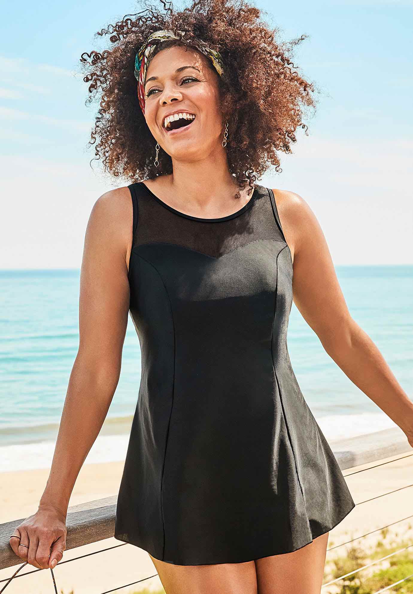 Mesh High Neck Swimdress | Avenue