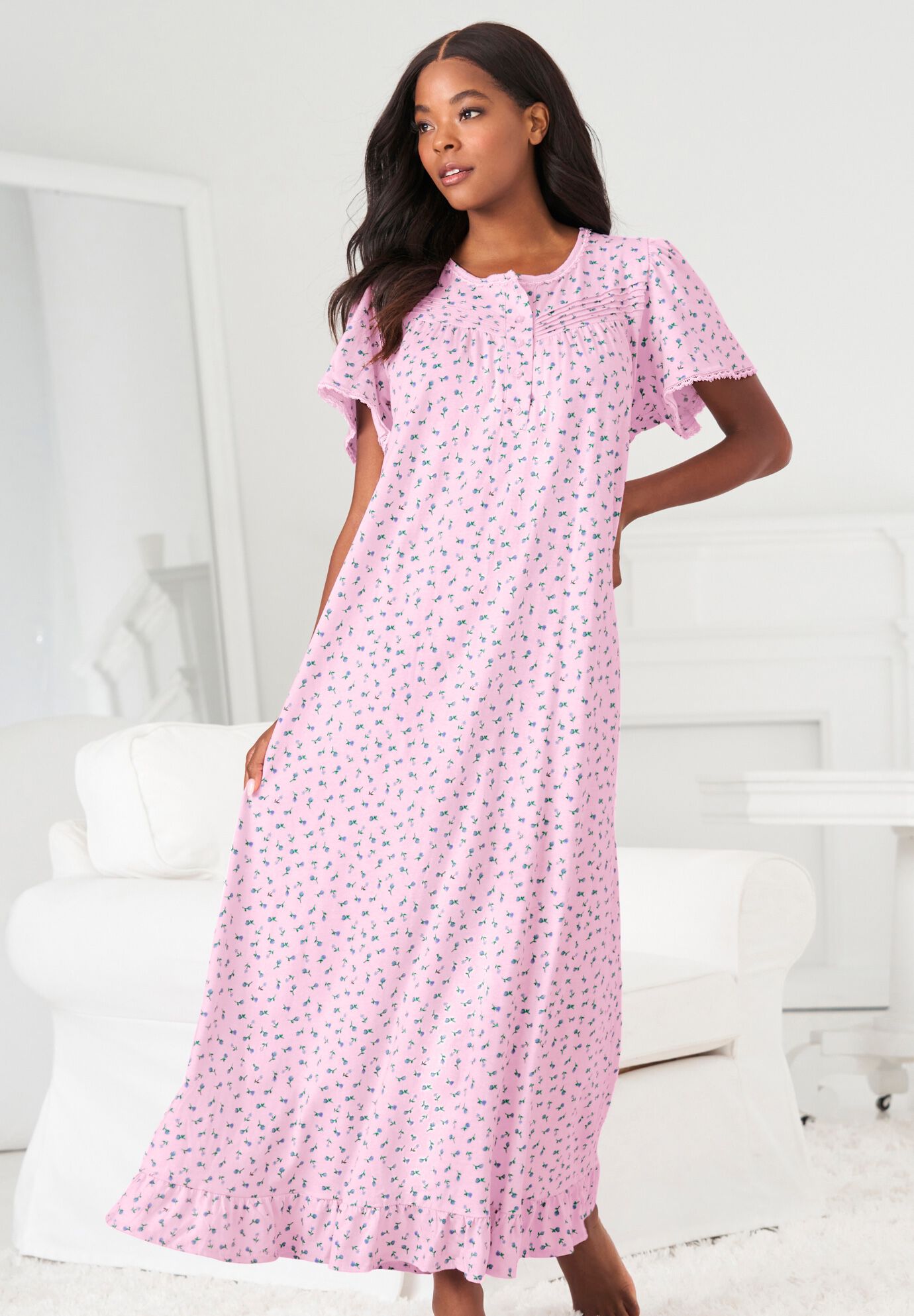 Long Floral Print Cotton Gown | Avenue