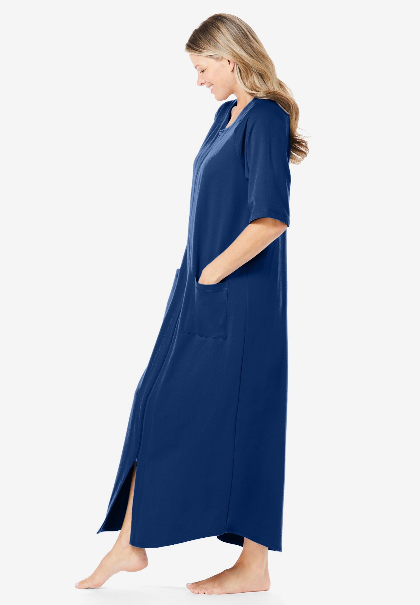 Long French Terry Zip-Front Robe | Avenue