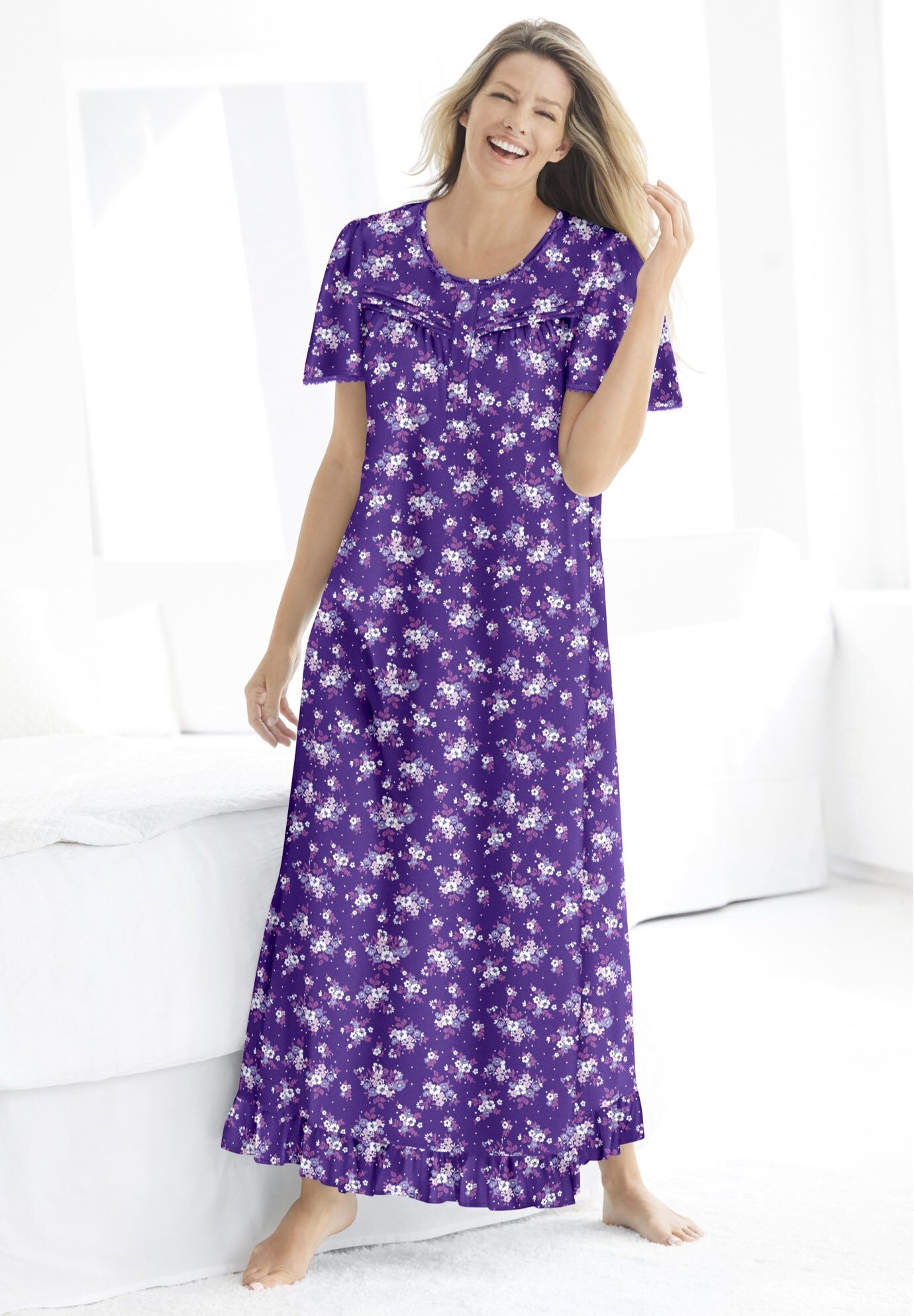 Long Floral Print Cotton Gown | Avenue