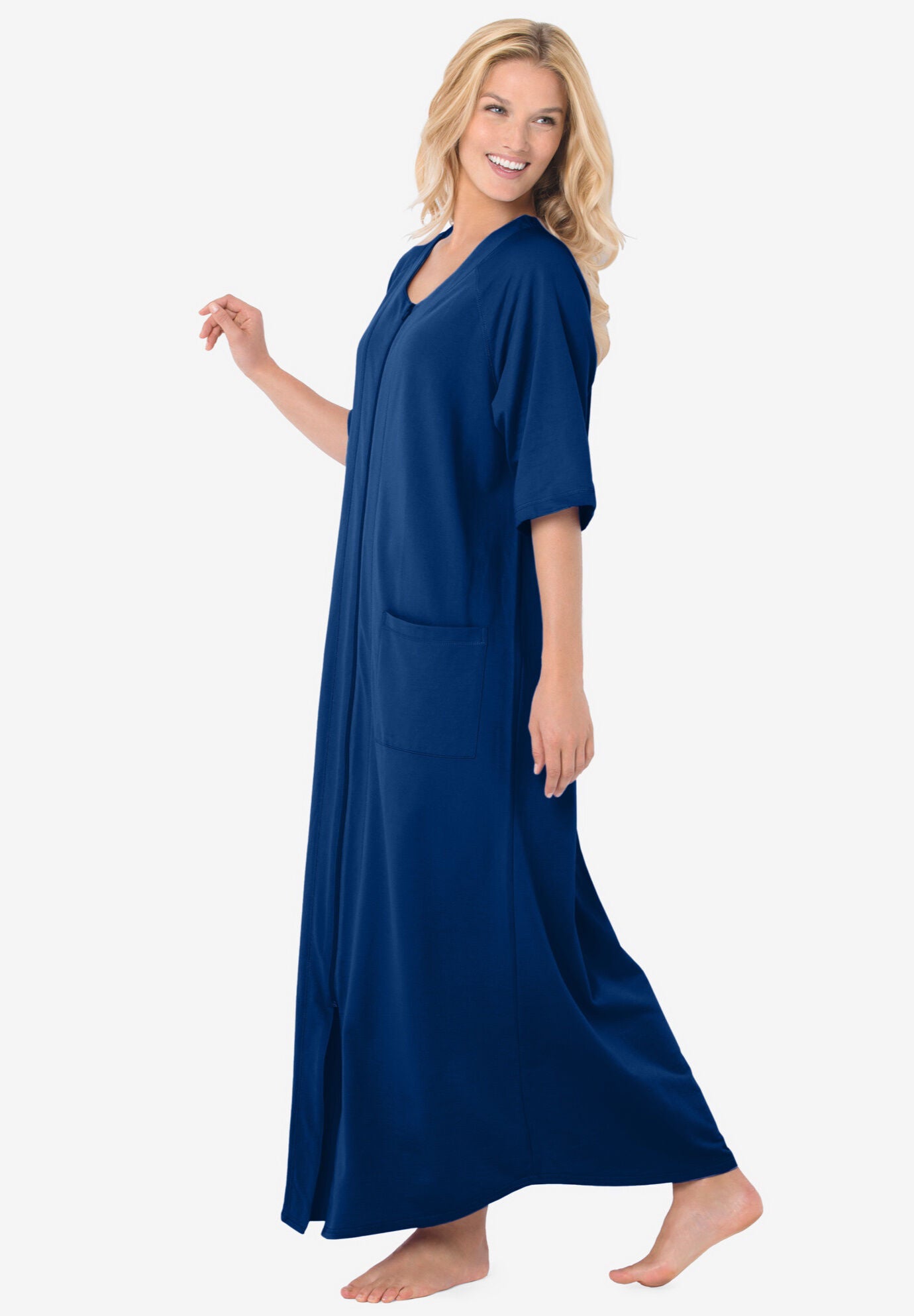 Long French Terry Zip-Front Robe | Avenue