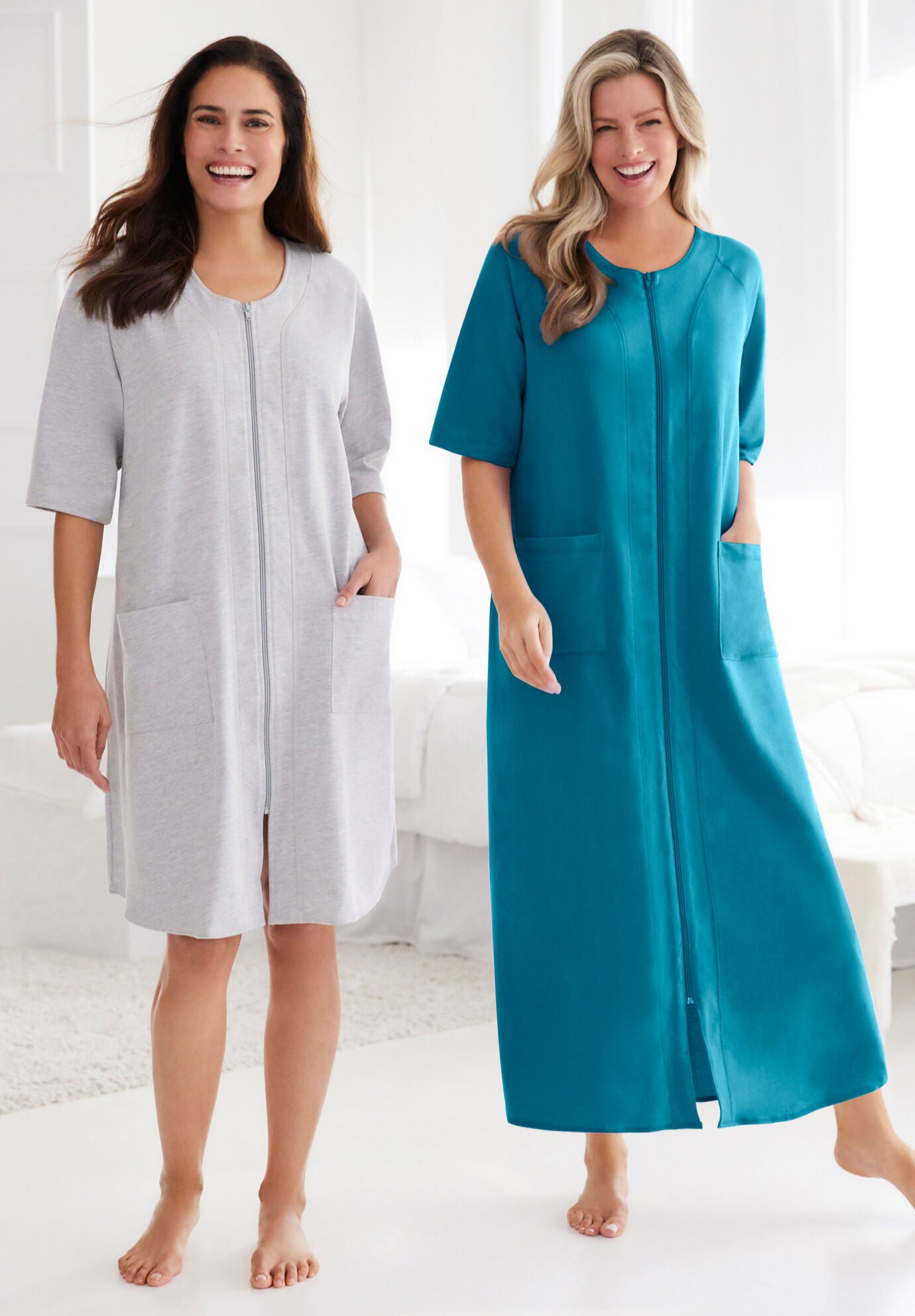 Long French Terry Zip-Front Robe | Avenue