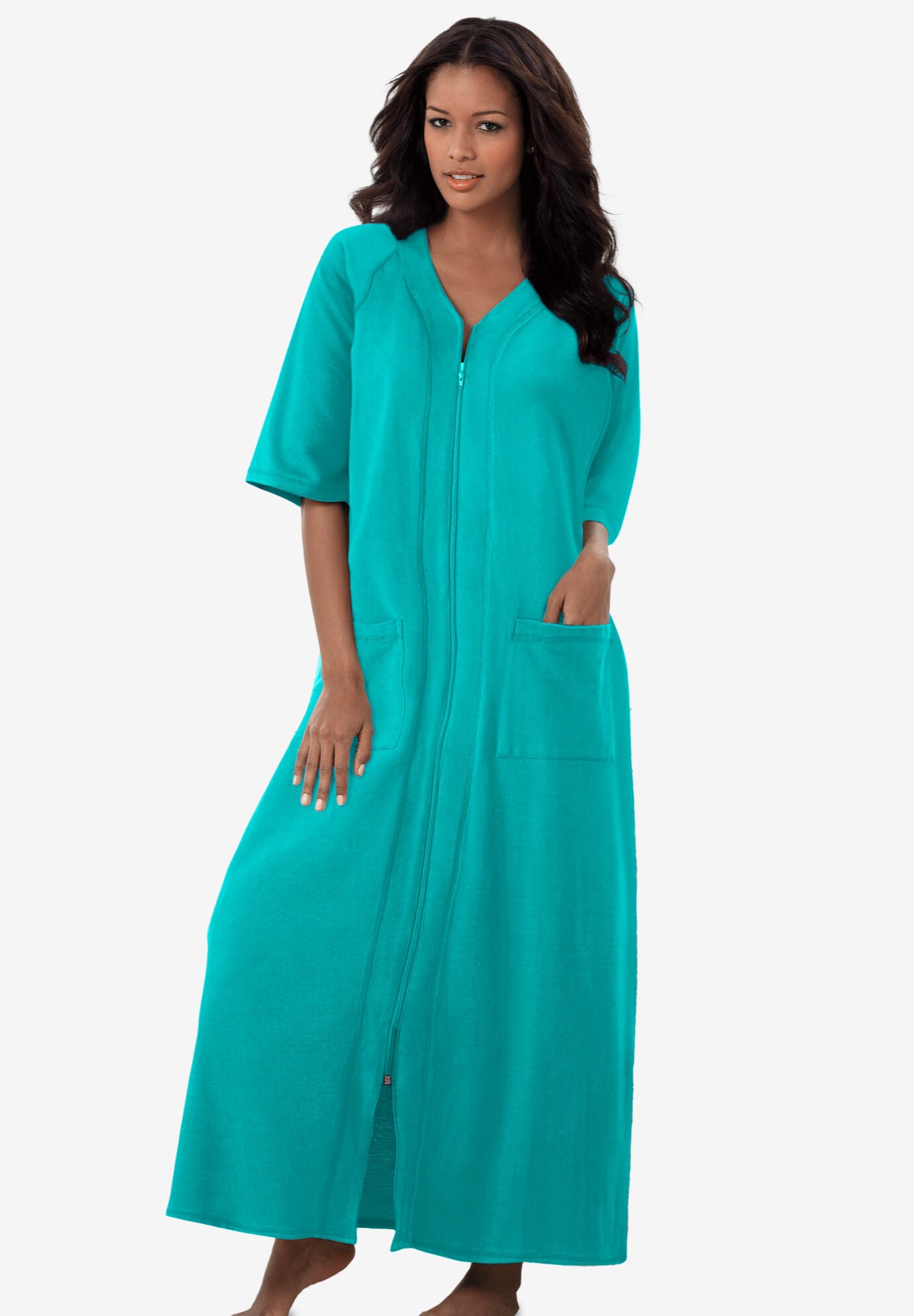 Long French Terry Zip-Front Robe | Avenue