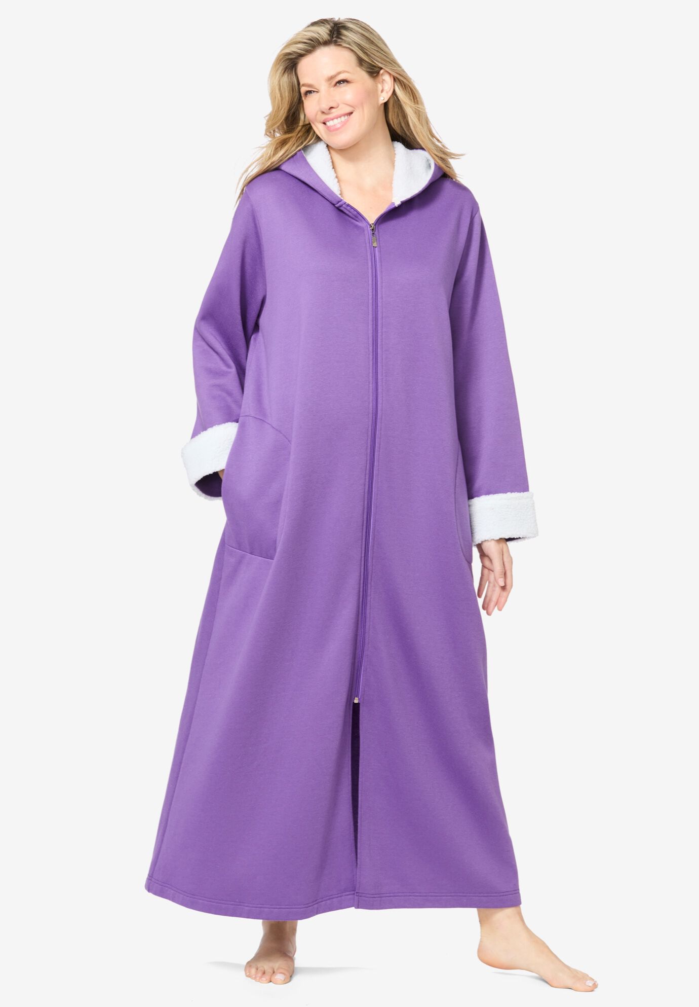Sherpa-Lined Long Hooded Robe | Avenue