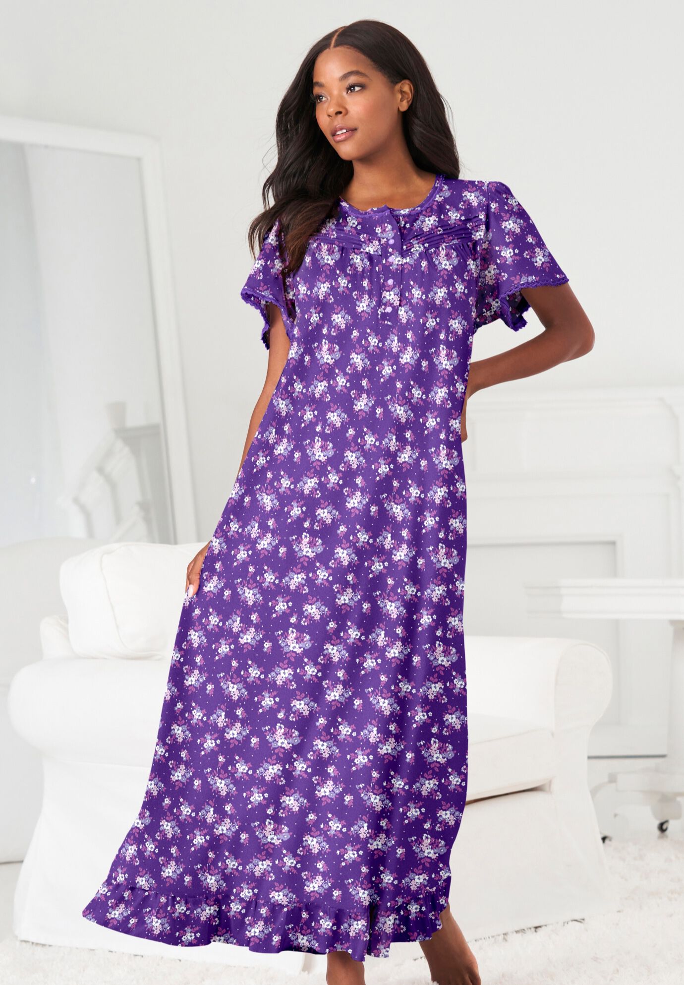 Long Floral Print Cotton Gown | Avenue