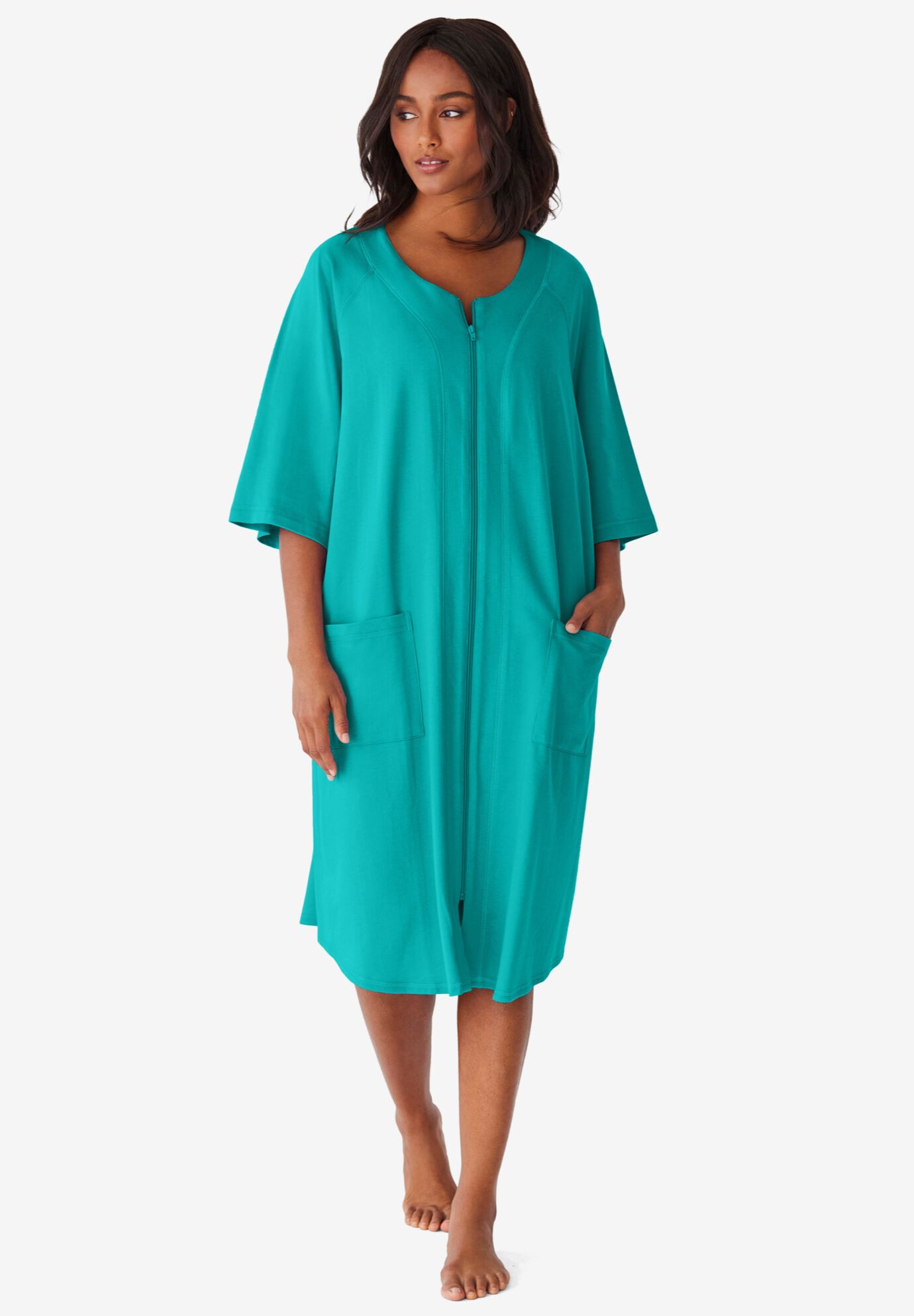 Short French Terry Zip-Front Robe | Avenue