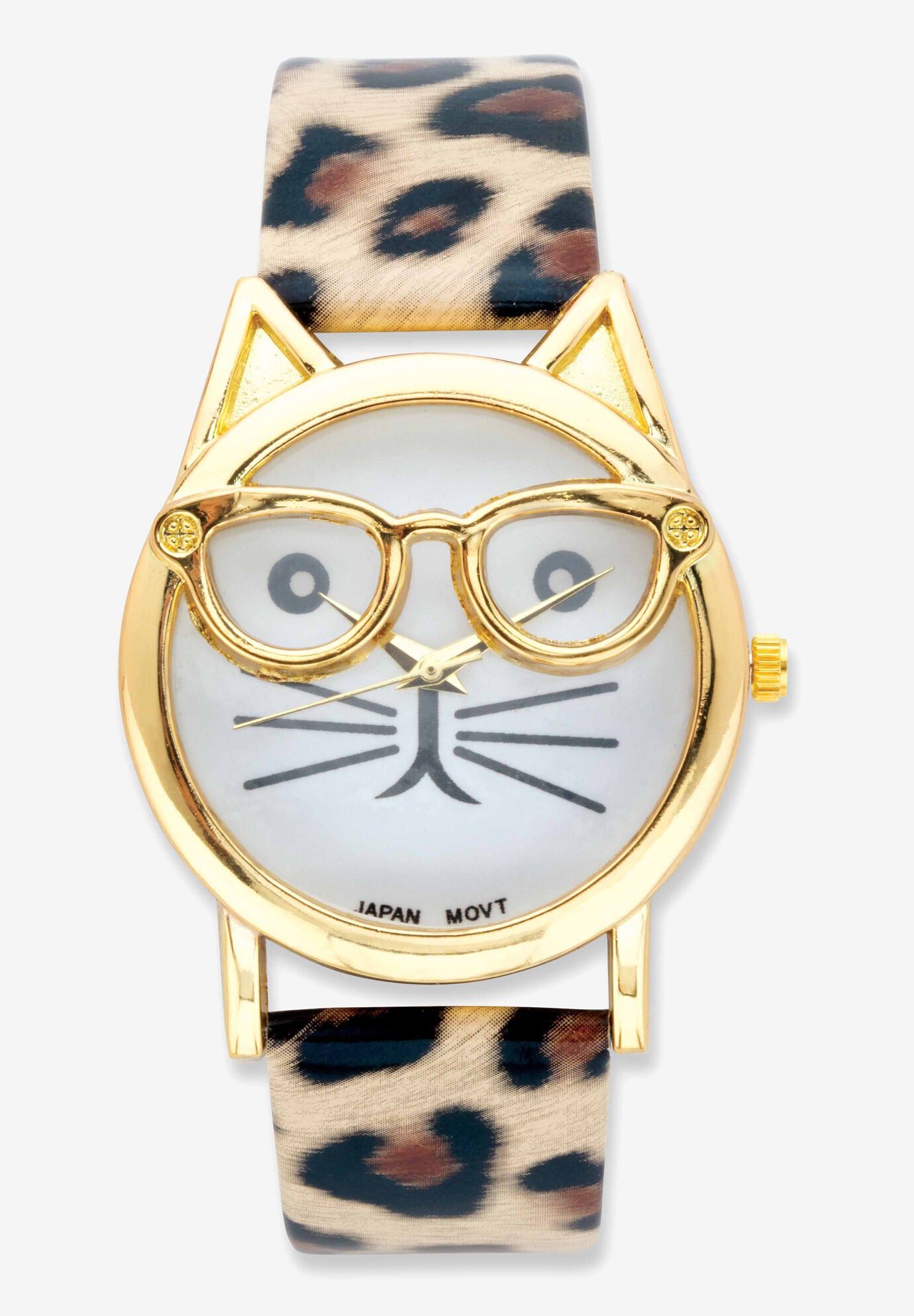 Gold Tone Leopard Print Cat Watch, 7.5 inches plus Extender | Avenue