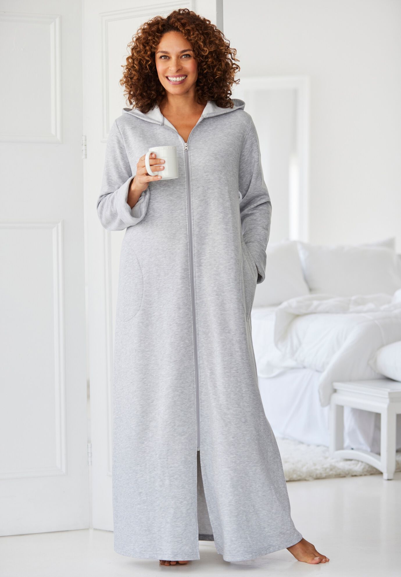 Long Hooded Fleece Sweatshirt Robe | Avenue
