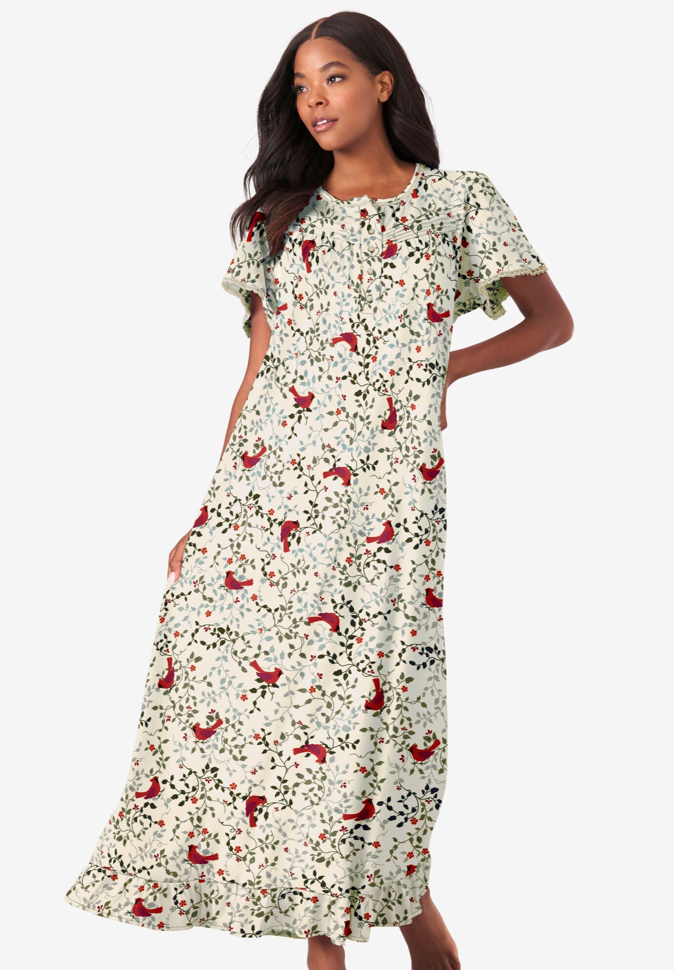 Long Floral Print Cotton Gown | Avenue