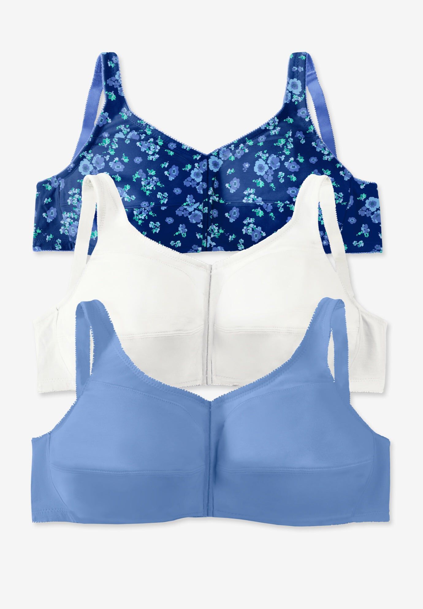 3-Pack Front-Close Cotton Wireless Bra | Avenue