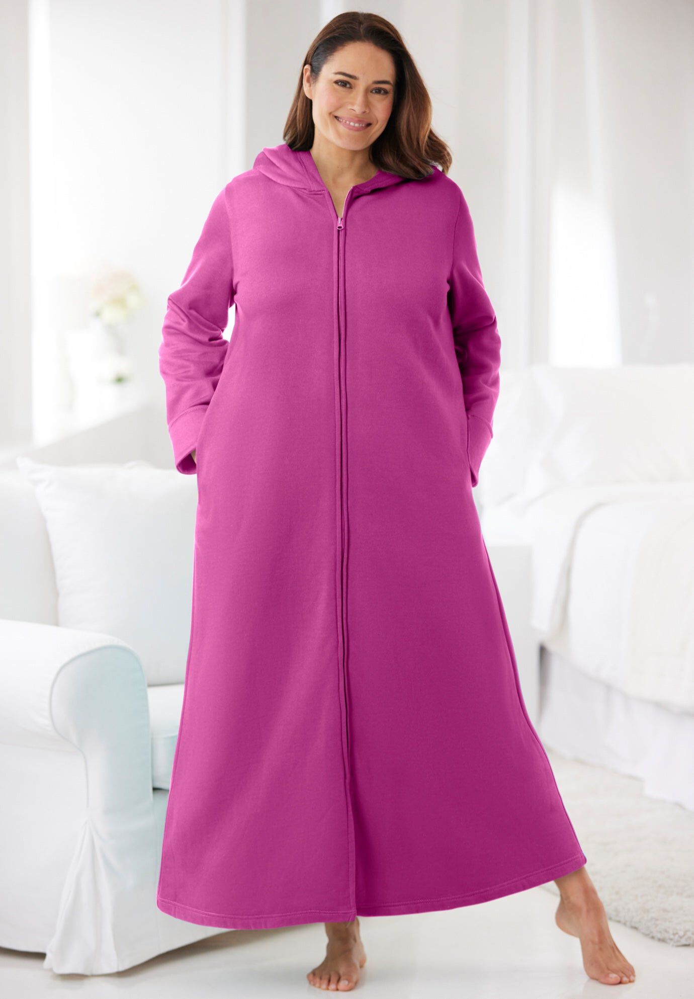 Long Hooded Fleece Sweatshirt Robe | Avenue