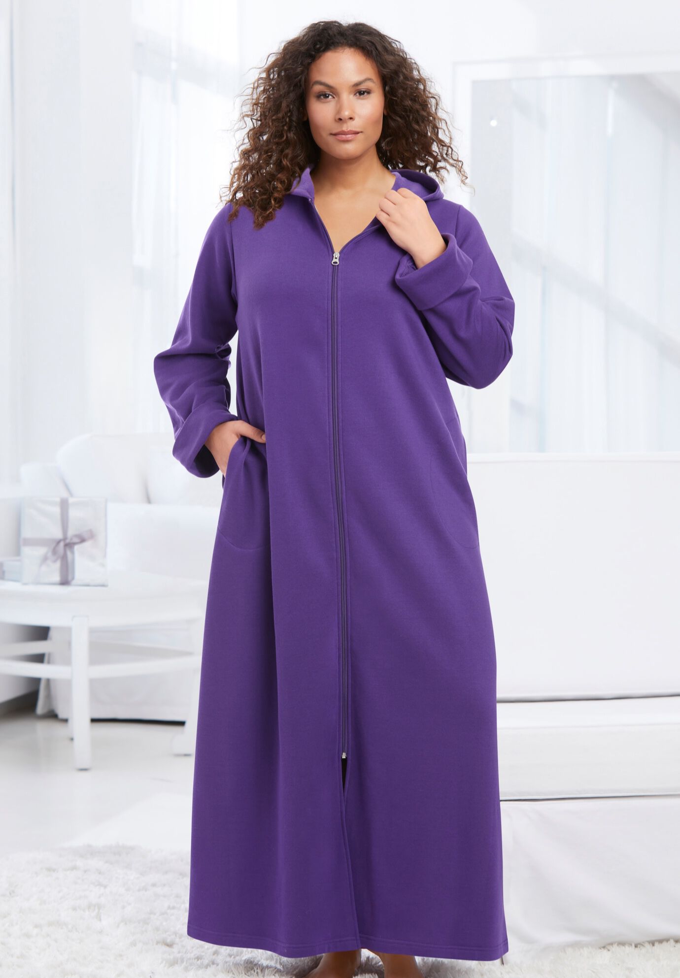 Long Hooded Fleece Sweatshirt Robe | Avenue