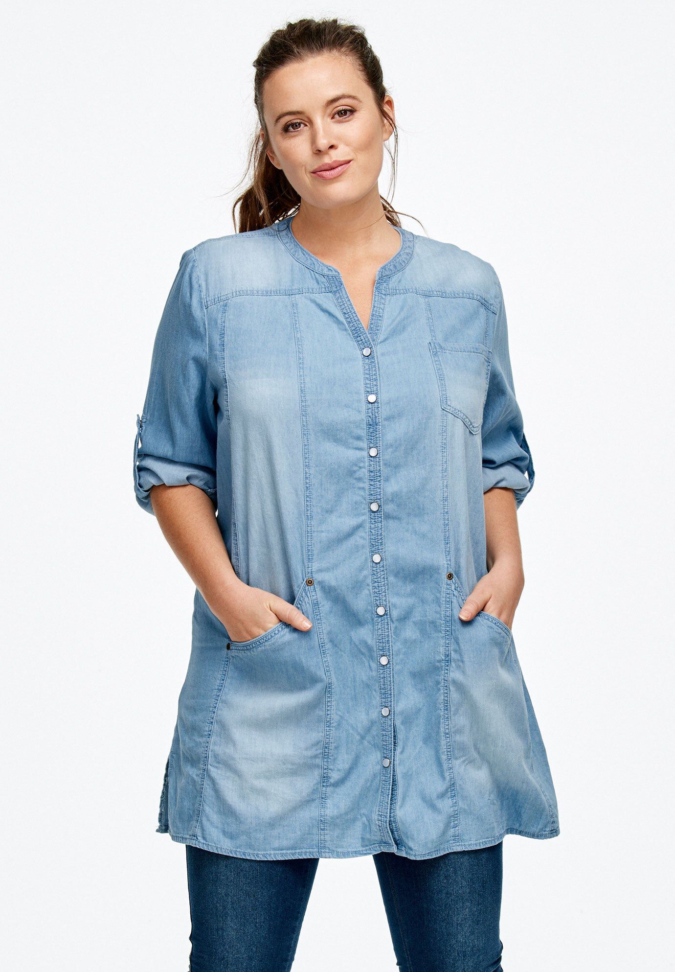 Snap Front Denim Tunic | Avenue