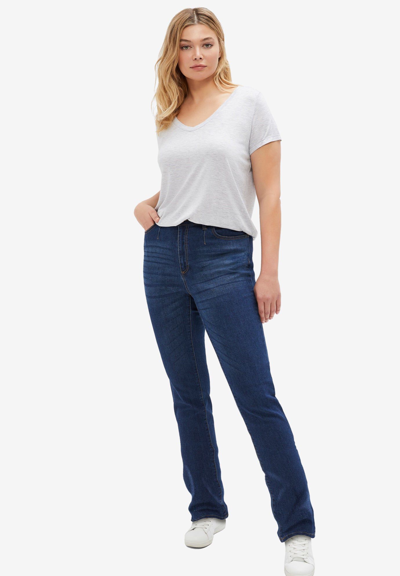 Stretch Mid-rise Adjustable Waist Straight Jean | Avenue