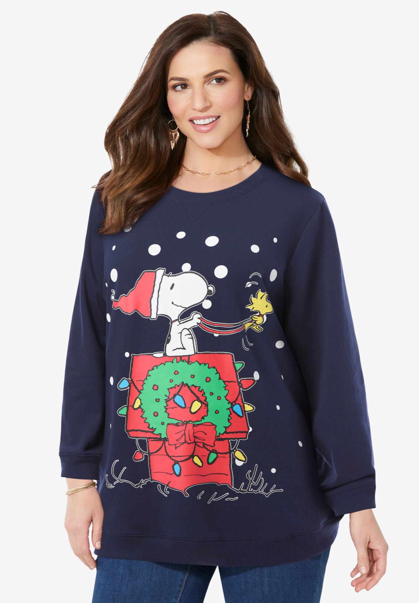 Peanuts Navy Snoopy Sleigh Sweatshirt | Avenue