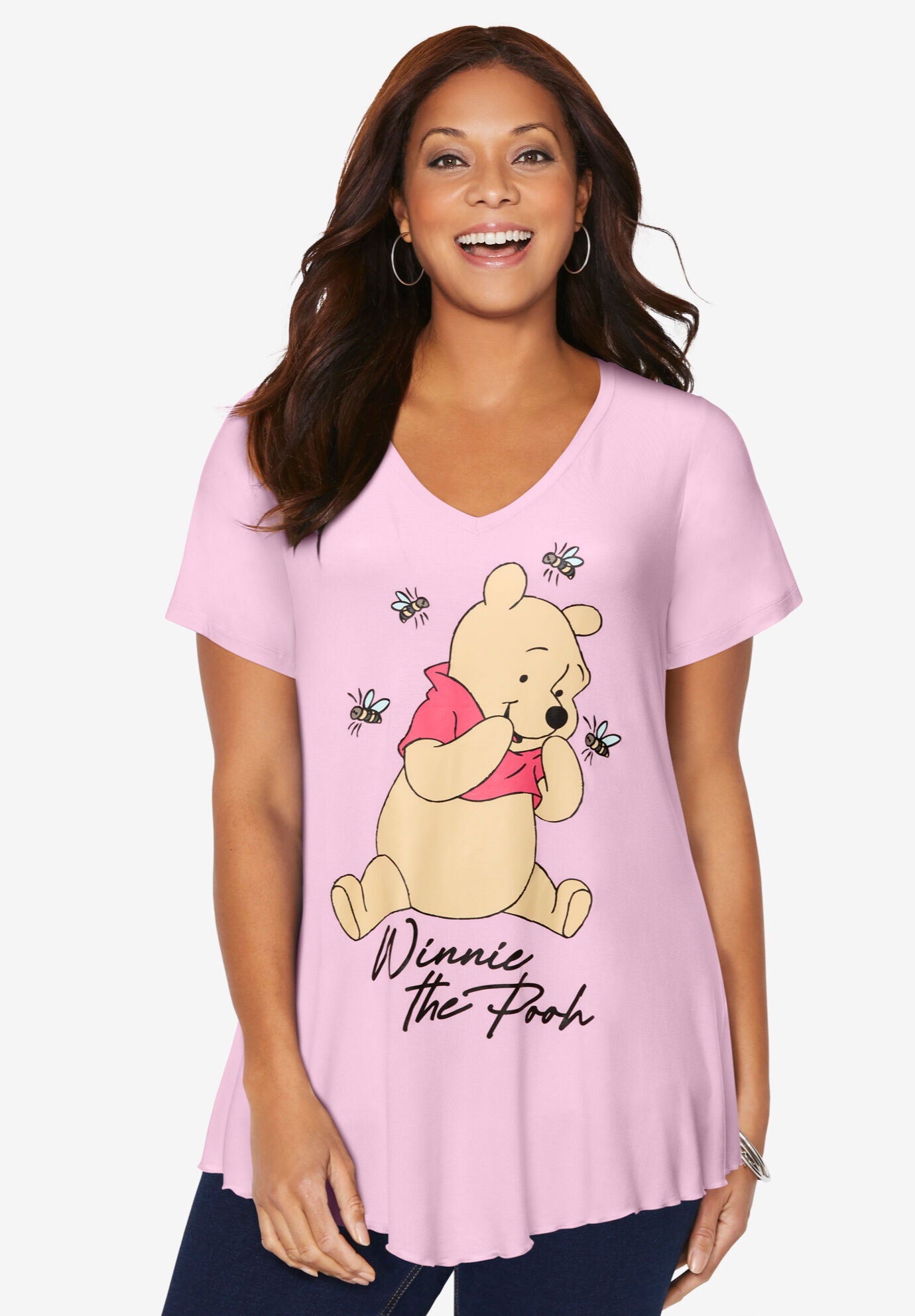 Disney Pink Winnie Pooh V-Neck Point Hem Tee | Avenue