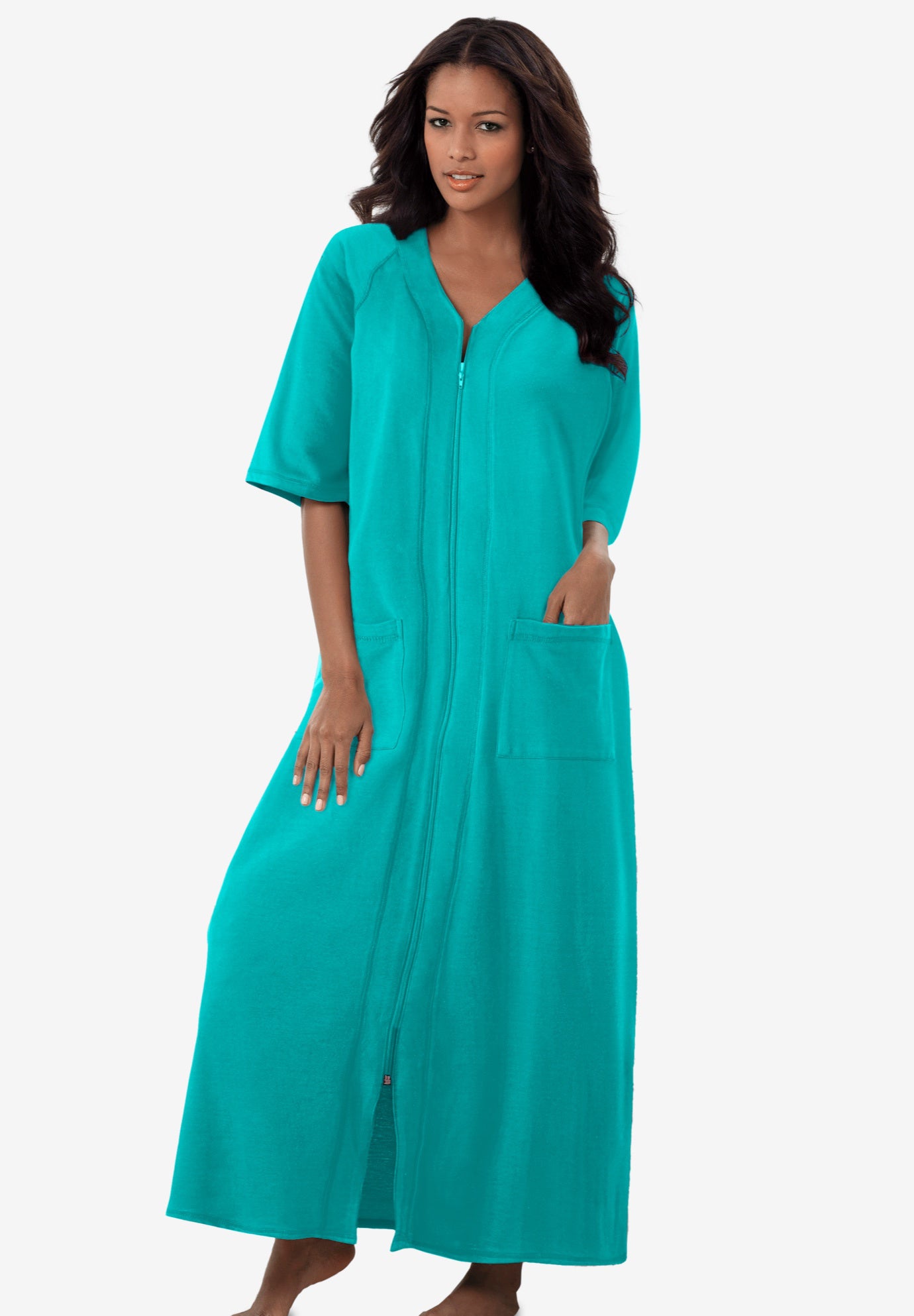 Long French Terry Zip-Front Robe | Avenue