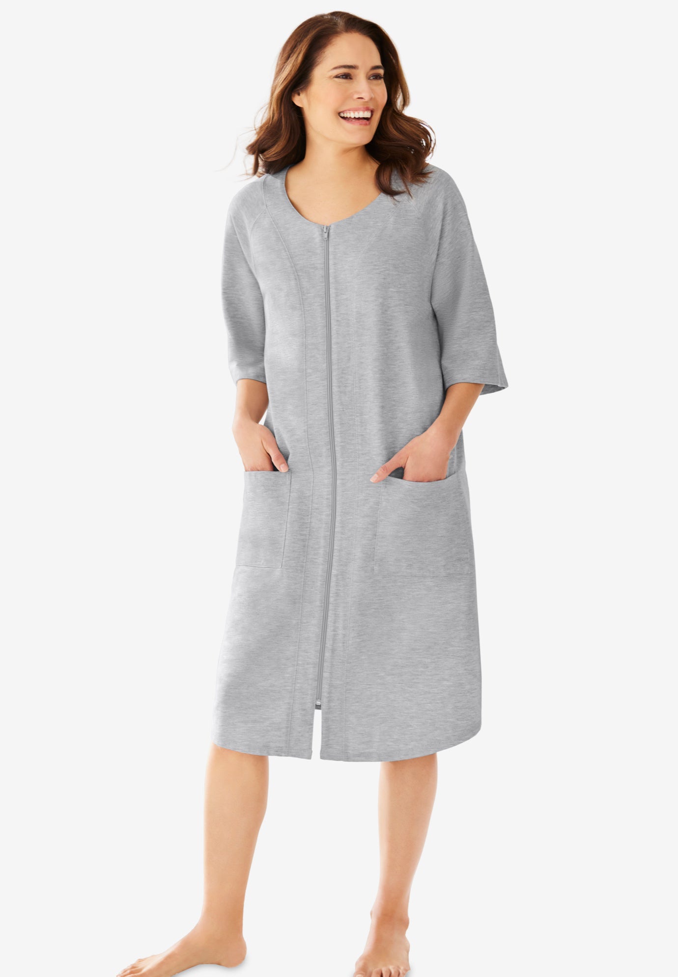 Short French Terry Zip-Front Robe | Avenue