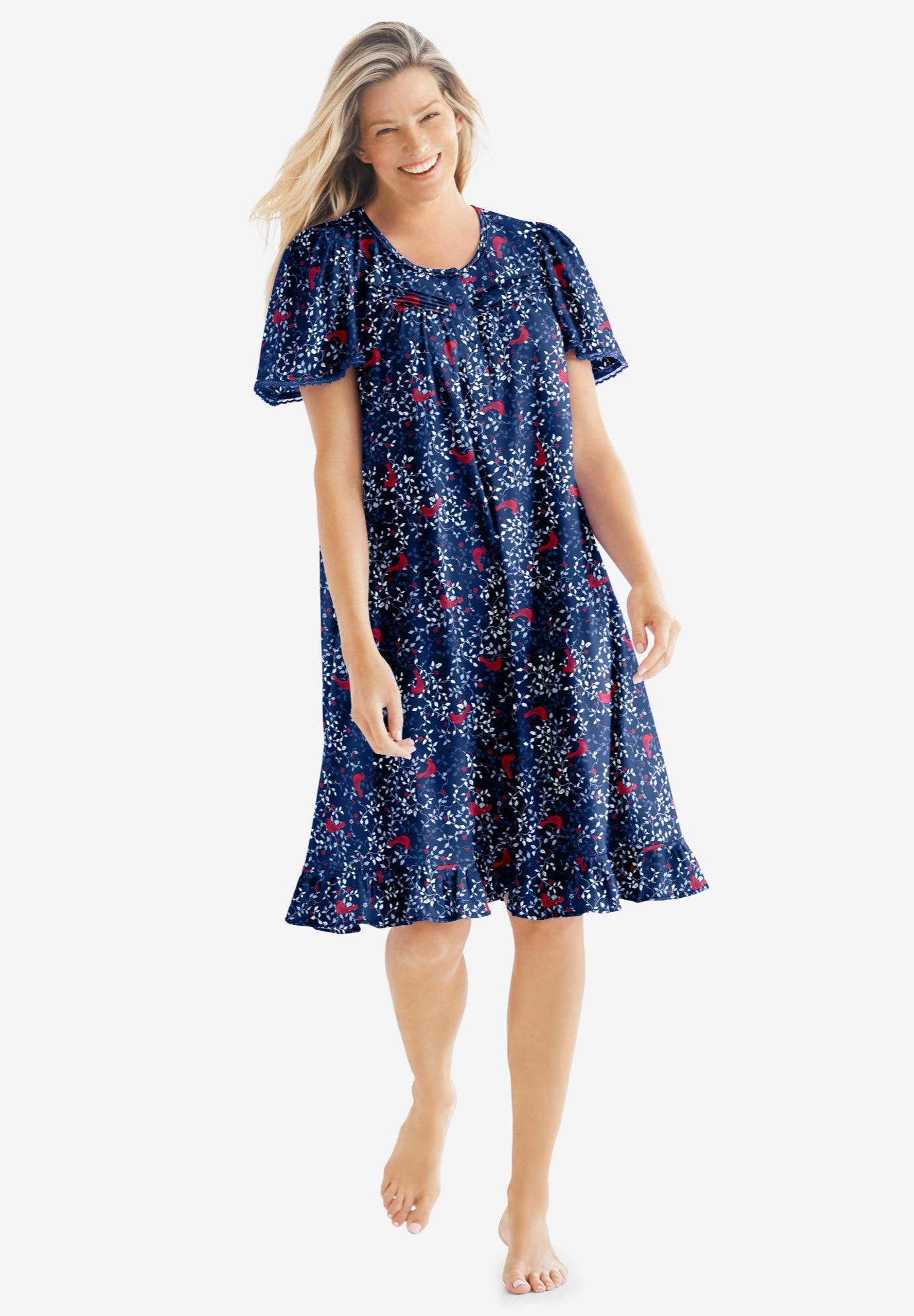 Short Floral Print Cotton Gown | Avenue